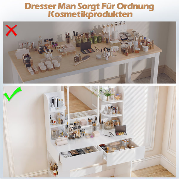 17 Stories Rooke Dressing Table 3 Colorful Makeup desk White Dressing Table With LED Light ...